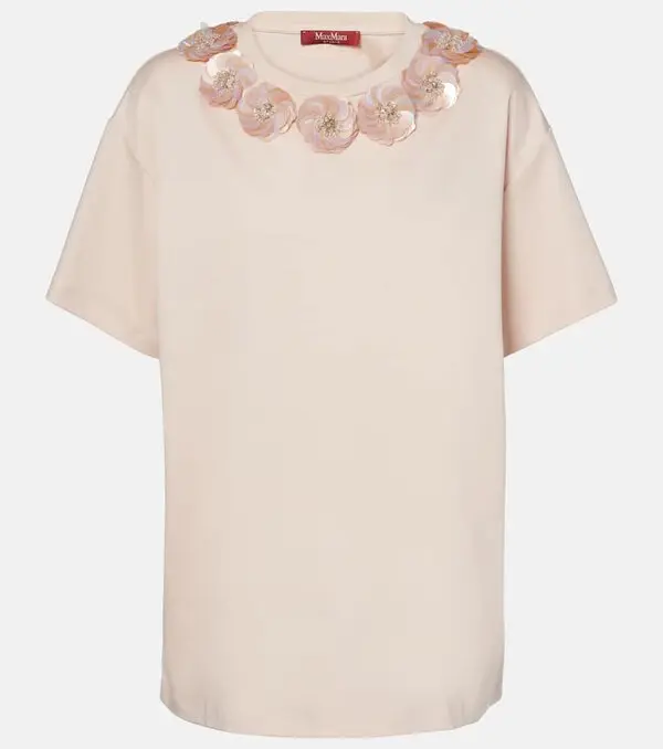 Max Mara Gennaio Embellished Jersey Top - Beige