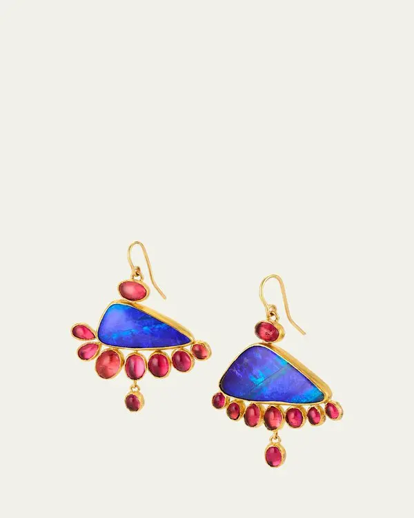 Judy Geib Boulder Opal And Tourmaline Drop Earrings