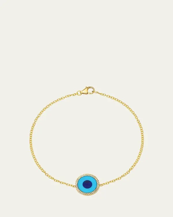 JENNIFER MEYER Mini Turquoise Inlay Evil Eye Bracelet With Diamonds