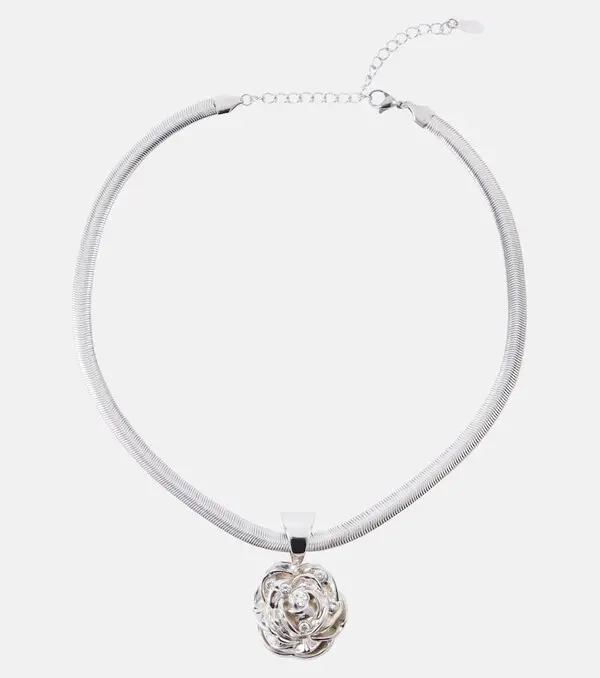 Magda Butrym Floral Crystal Pendant Necklace - Silver