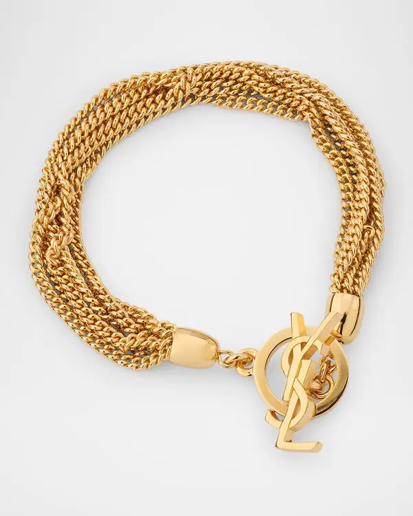 Saint Laurent Multi-Chain T-Bar Bracelet - Oro | Editorialist