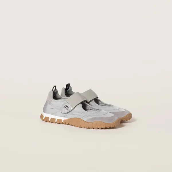 Miu Miu Tyre Technical Fabric And Suede Ballerinas - Cloudy Gray