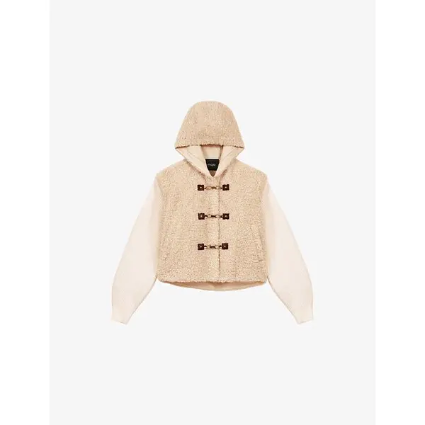 Maje Dual-material Hooded Faux Fur Jacket
