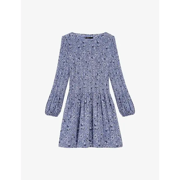 Maje Floral-pattern Pleated Woven Mini Dress - Bleus