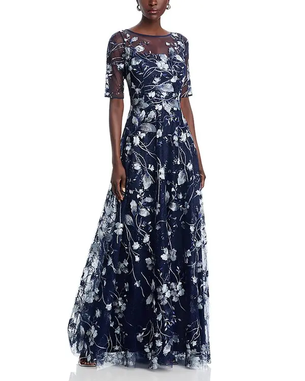 Rickie Freeman For Teri Jon Floral Embroidered Gown