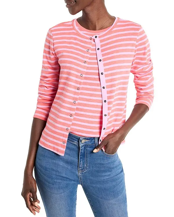 NIC+ZOE Snap Front Striped Cardigan - Pink Multi