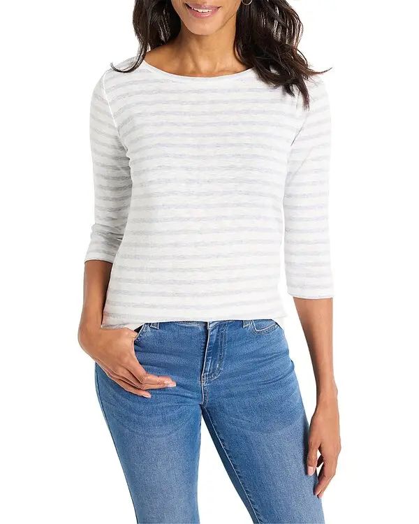 NIC+ZOE Stripe Boat Neck Tee - Grey Multi