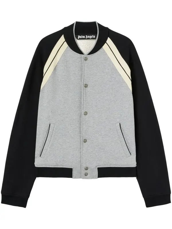 Palm Angels Logo-print Varsity Jacket - Grey Melange - Black