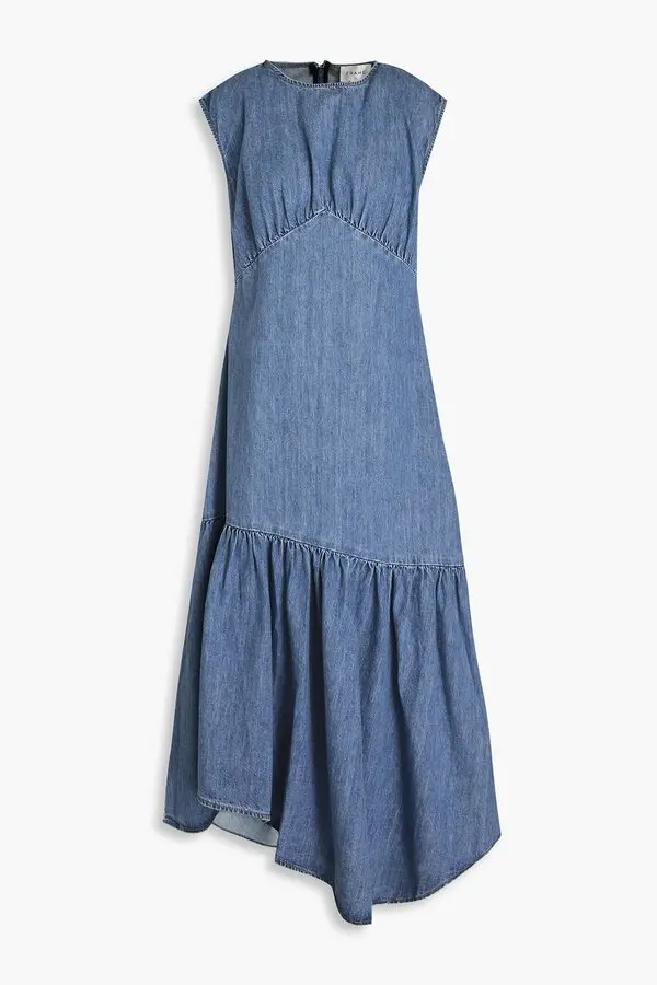 FRAME Asymmetric Denim Midi Dress