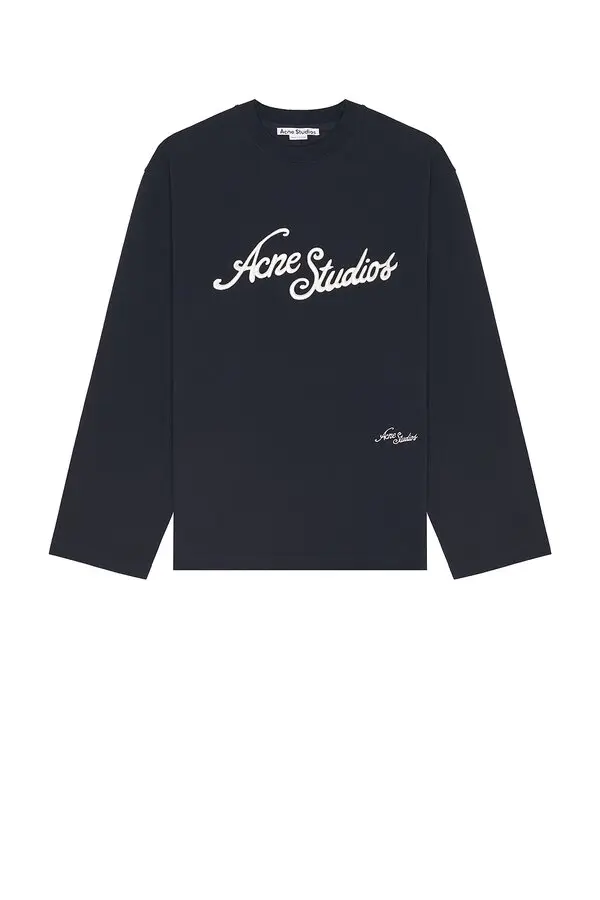 Acne Studios Long Sleeve Logo T-shirt In Blue - Deep Blue