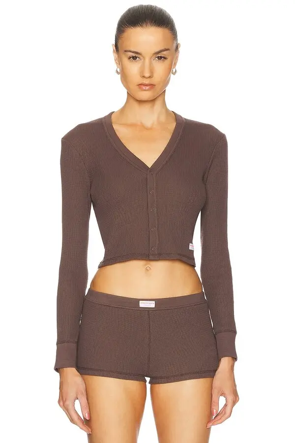 Alexander Wang Long Sleeve Waffle Cardigan - Chocolate Brown