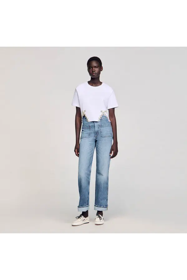 Sandro Rhinestone Crop Top - White