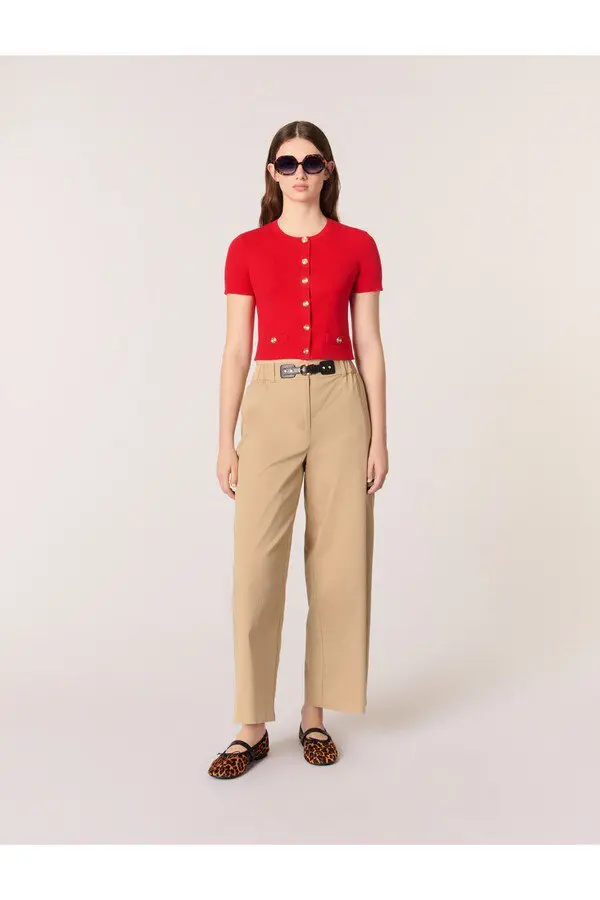 Maje Cropped Rib Knit Cardigan With Gold Buttons