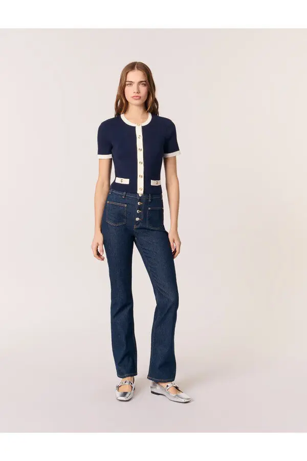 Maje Cropped Short Sleeve Cardigan - Navy