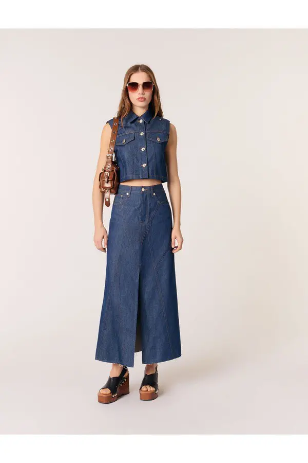 Maje Cropped Sleeveless Denim Jacket - Black