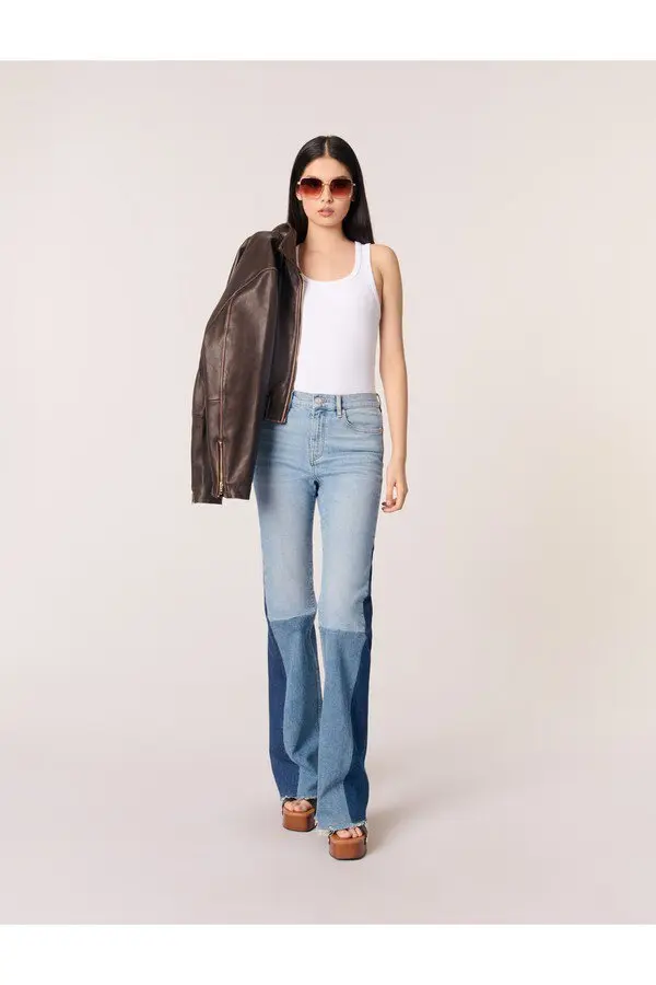 Maje Tricolour Patchwork Flared Jeans - Blue