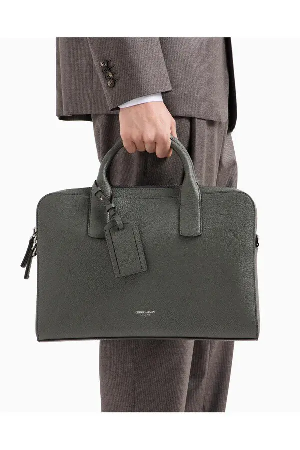 Giorgio Armani Pebbled Leather Briefcase - Green