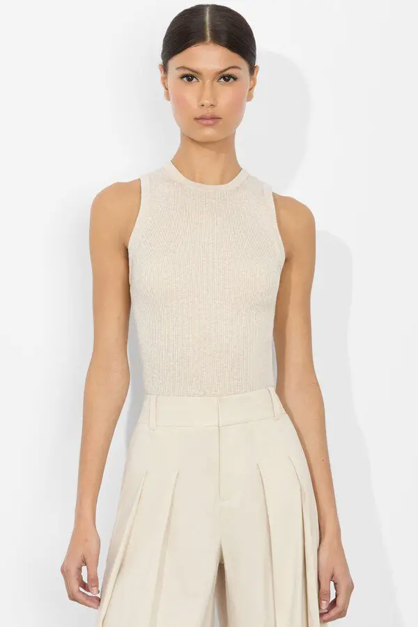 Alice + Olivia Tonita Ribbed Tank - Neutral