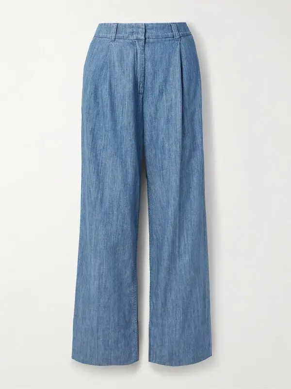 Another Tomorrow Pleated Wide-leg Pants - Blue