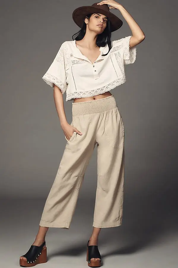 PILCRO The Reese Linen Blend Barrel Pants - Silver Sage