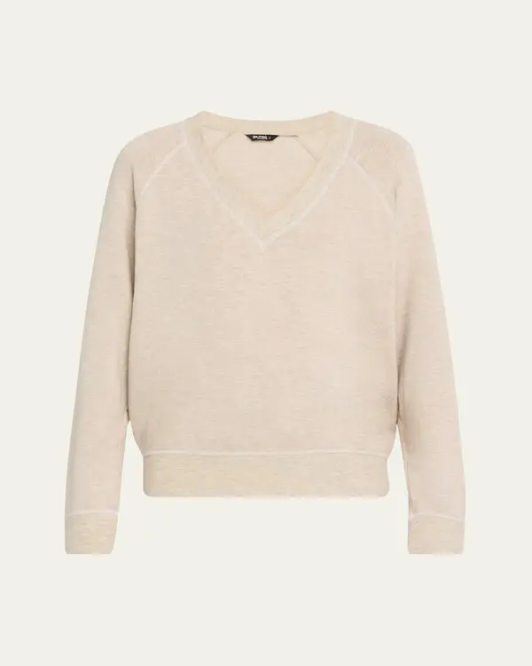 Splits59 Bennie Fleece V-neck Sweatshirt - Heather Oatmeal White