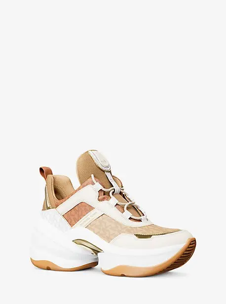 Michael Kors Olympia Mixed-media Trainer - Cream