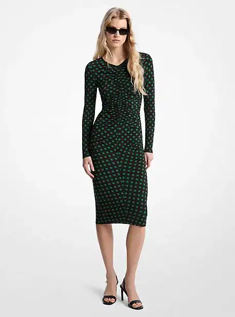 mk green dress Lime Green Ribbed Fitted Michael Kors Preloved Maxi Dress