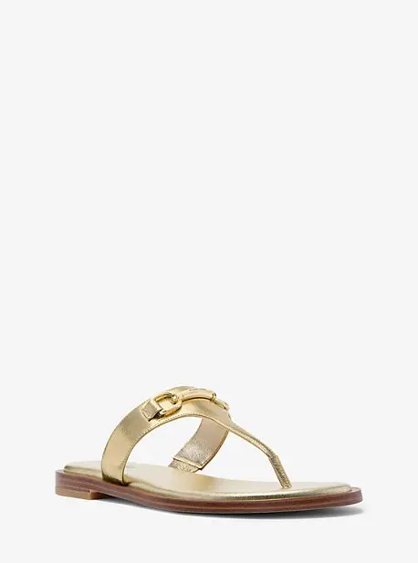 Michael Kors Carson Crackled Metallic Leather Sandal - Gold