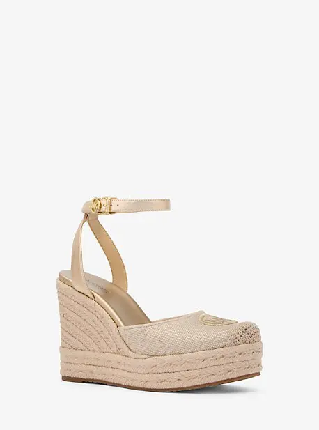 Michael Kors Larissa Metallic Canvas Espadrille Wedges - Gold