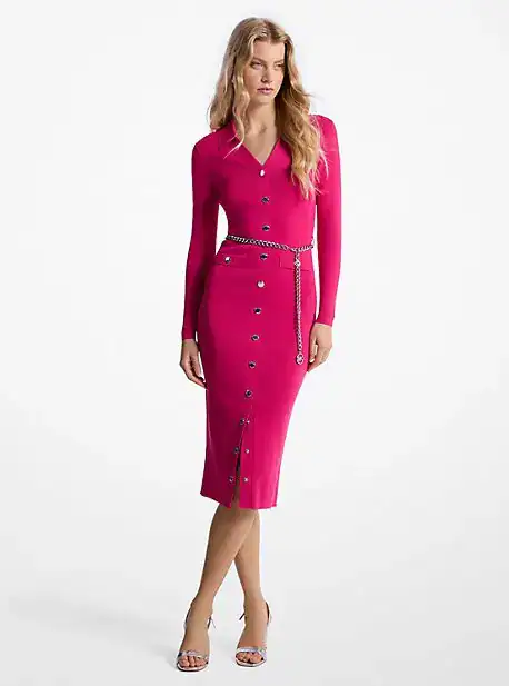 Michael Kors Stretch Knit Belted Dress In Pink - 40% Off | Editorialist