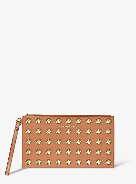 Michael Kors Jet Set Large Studded Leather Wristlet - Brown