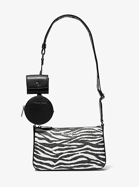 Michael Kors Jet Set Animal Print Crossbody Bag With Airpods Pro Case - Black