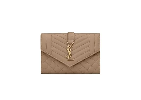 Saint Laurent Small Envelope Wallet In Mix Matlasse Grand De Purse Embossed Leather - Dark Beige