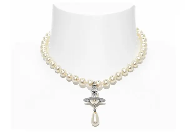 VIVIENNE WESTWOOD Choker One Row Pearl Drop - Silver