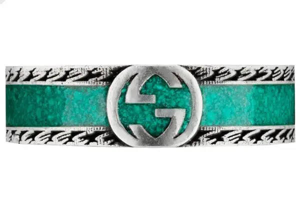 Gucci Ring With Interlocking G And Turquoise Enamel