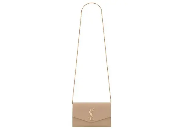 Saint Laurent Uptown Chain Wallet Grain De Poudre - Dark Beige