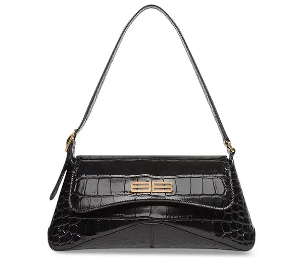 Balenciaga Xx Crocodile Embossed Flap Bag - Black