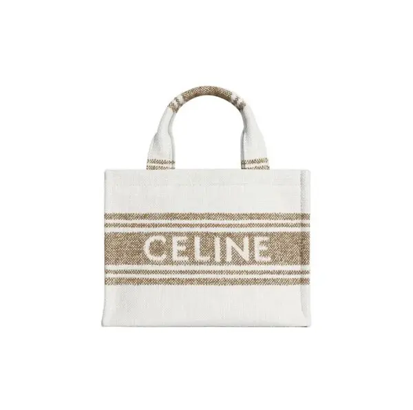 Celine Small Cabas Striped Textile Tote Bag - Tobacco/tan