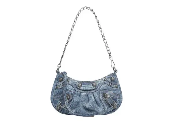 Balenciaga Le Cagole Mini Bag With Chain Bb Monogram - Bleached Denim