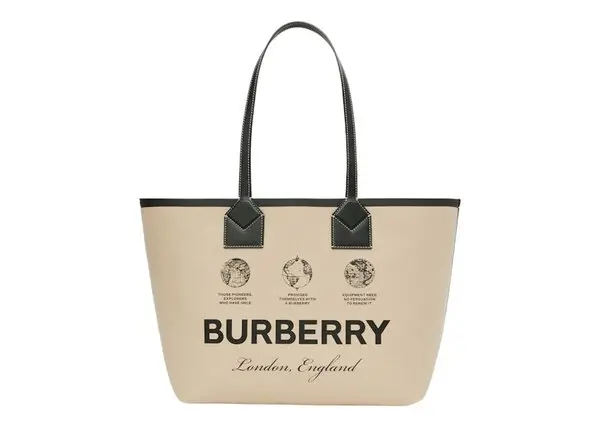 Burberry Label Print Cotton Medium London Tote Bag