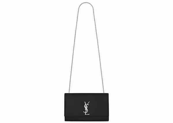 Saint Laurent Kate Medium Chain Bag In Grain De Poudre Silvertone