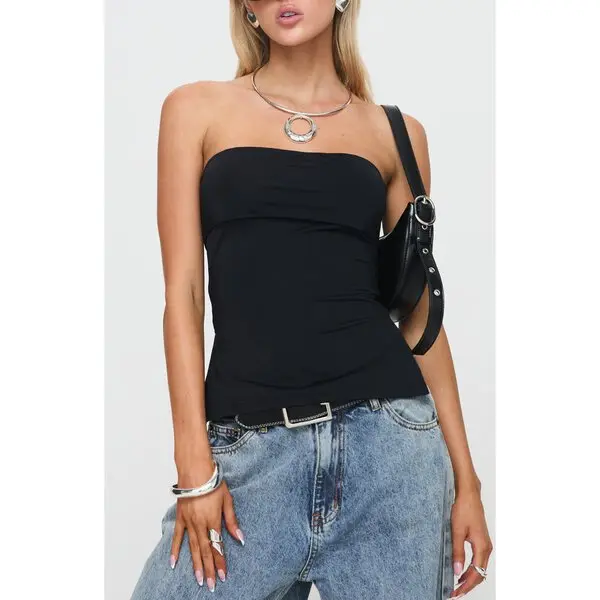 Princess Polly Strutter Foldover Strapless Top - Black
