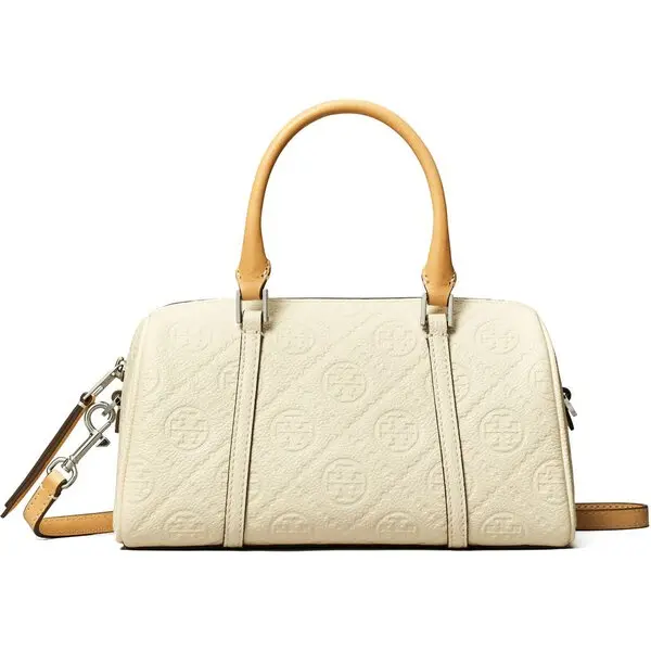 Tory Burch Mini T Monogram Leather Barrel Bag - Warm White