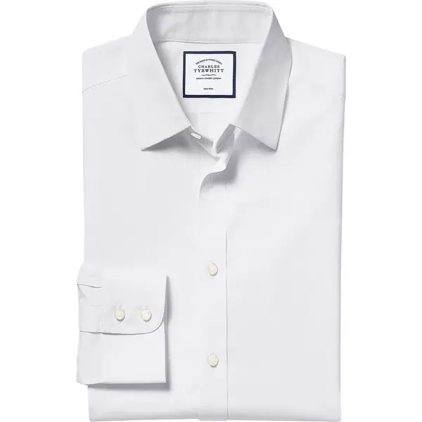 CHARLES TYRWHITT Non-iron Poplin Slim Fit Shirt Double Cuff - White