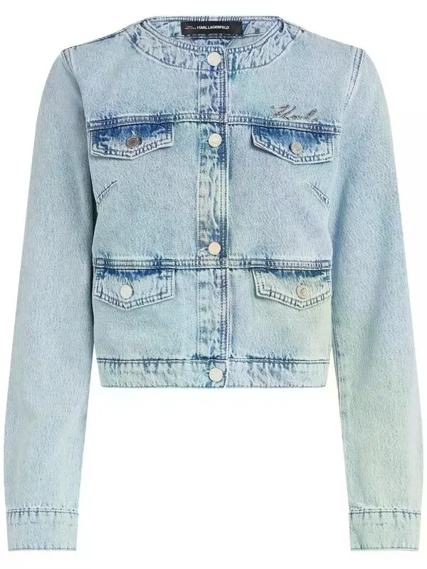 Karl Lagerfeld Collarless Denim Jacket