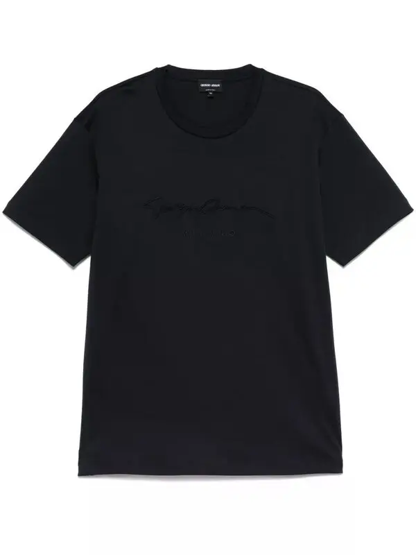 Giorgio Armani Logo Embroidered T-shirt - Blue