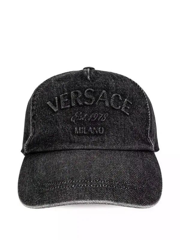 Versace Logo-Embossed Denim Cap In Grey - 14% Off | Editorialist