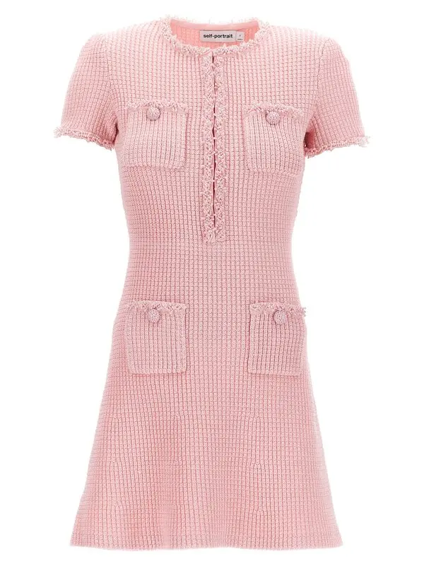 Self-Portrait Textured Knit Mini Dress - Pink | Editorialist