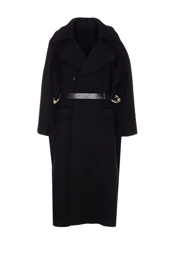 Jean Paul Gaultier Virgin Wool Coat With Piercing Detail - Black