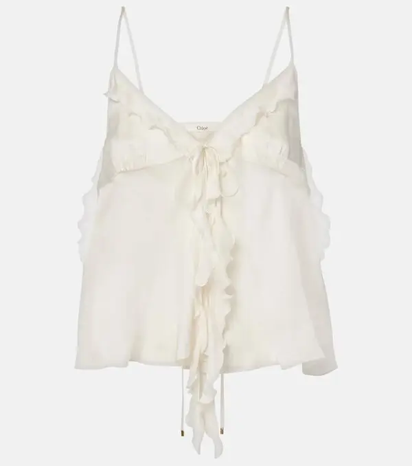 Chloé Ruffled Silk Charmeuse Top - White
